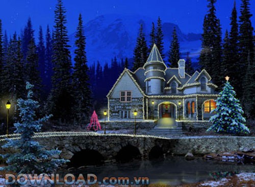 3D Christmas Cottage Screensaver - Hình nền Giáng sinh đẹp