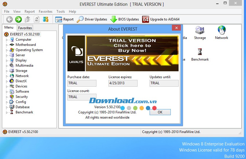 Everest Ultimate Edition v5.50.2100 - Kiểm tra cấu hình máy tính