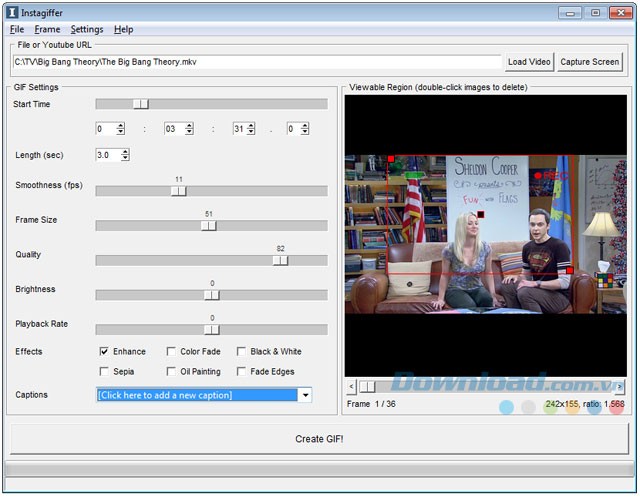 Instagiffer 1.75: Tạo ảnh GIF từ video YouTube (Giống Mod Hack Full)